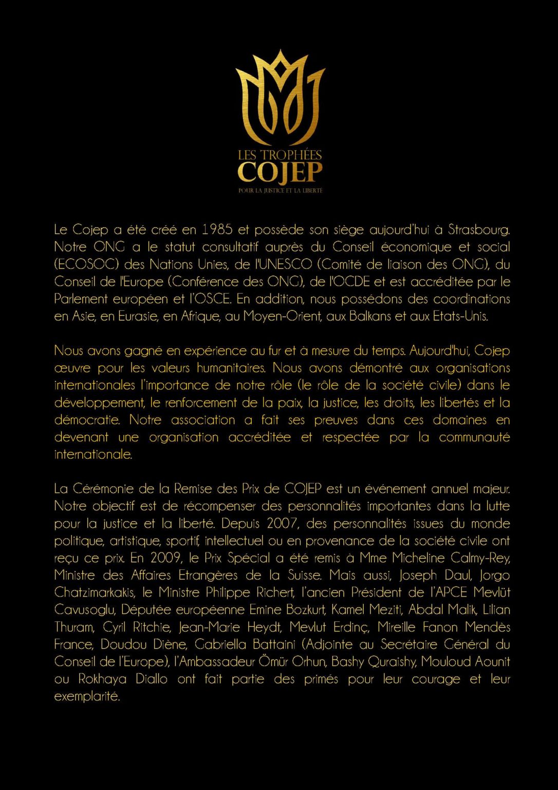Le PRIX de COJEP 2007 - 2020 - Cojep International
